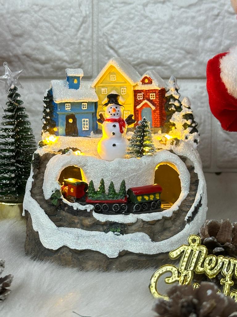Snowman Musical ShowPiece Lamp - The House and the Moving Train ( Size