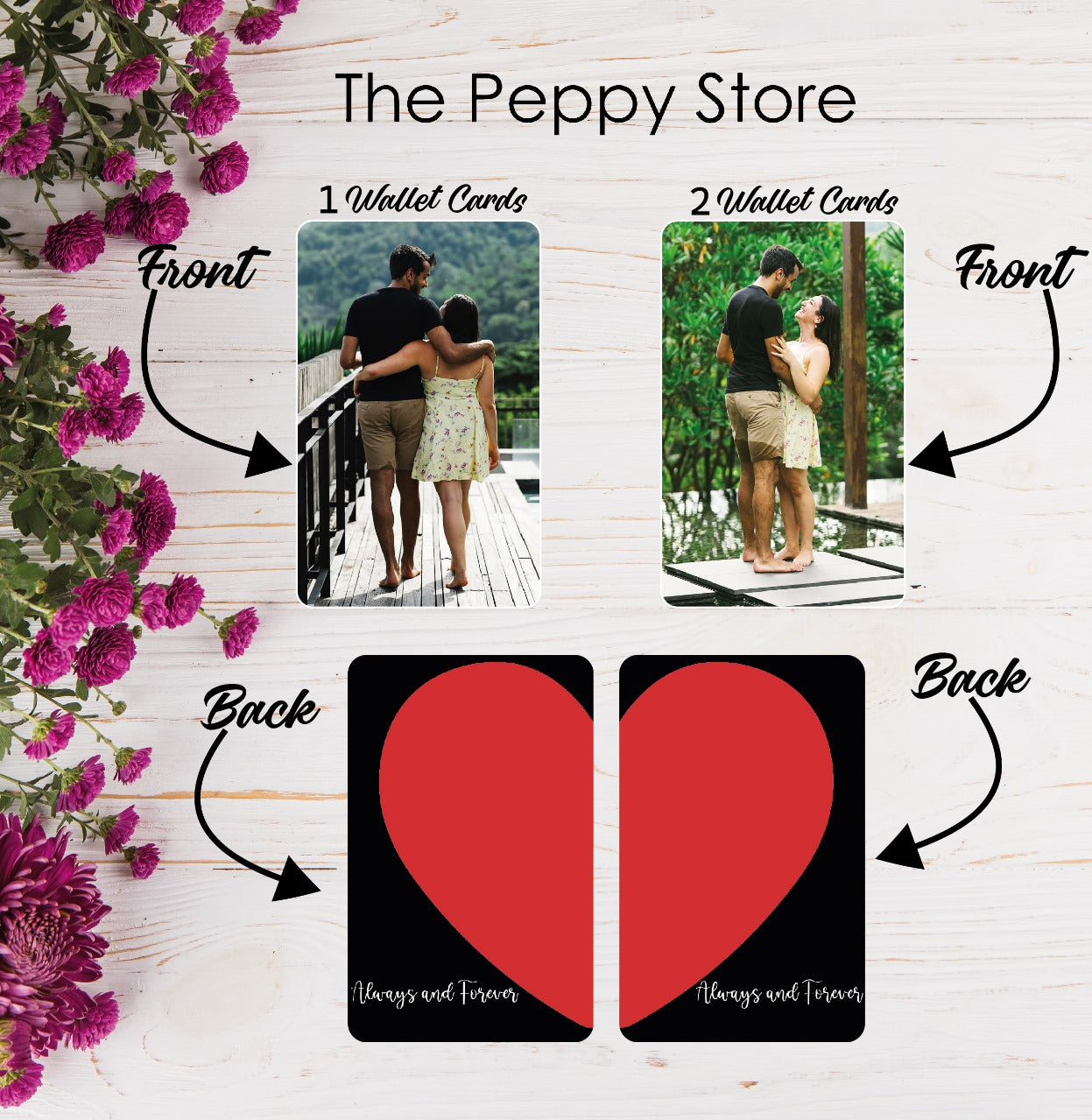 Personalised Couple Wallet Card with Heart ( 2 wallet Cards ) - No Cod