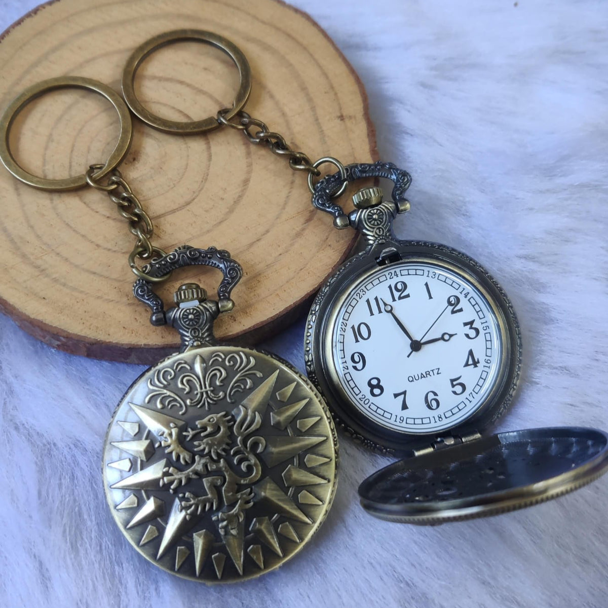Buy Antique Steel-Polished Pocket Watch Keychain - The Peppy Store